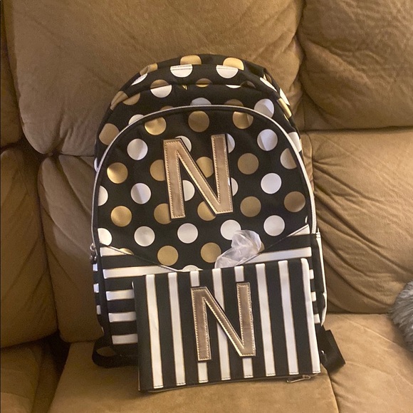 Justice | Bags | Black And Gold Polka Dot Backpack With Matching Clutch ...